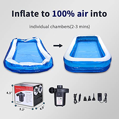 Inflatable Swimming Pool-Electric Pump Include 120" X 72" X 22" Family Full-Sized Inflatable Pool for Kids&Adults for Ages 3+ Blow up Lounge Pool Above Ground, Outdoor, Garden, Backyard