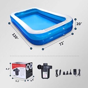 Inflatable Swimming Pool-Electric Pump Include 120" X 72" X 22" Family Full-Sized Inflatable Pool for Kids&Adults for Ages 3+ Blow up Lounge Pool Above Ground, Outdoor, Garden, Backyard