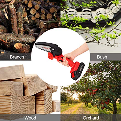 MKSENSE Mini Chainsaw, 4-Inch Electric Chainsaw Handheld Mini Pruning Shears Chainsaw for Tree Trimming Wood Cutting (2 Battery & 2 Chain &1 Box & Installation Tool)