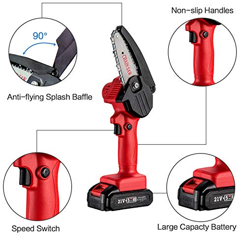 MKSENSE Mini Chainsaw, 4-Inch Electric Chainsaw Handheld Mini Pruning Shears Chainsaw for Tree Trimming Wood Cutting (2 Battery & 2 Chain &1 Box & Installation Tool)