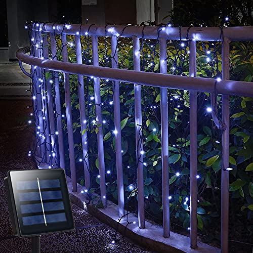 DBFairy Solar Curtain String Lights Outdoor, 13ft(L) x 3.3ft(H), 8 Mode, 200 LED,Solar Icicle Twinkle Lights for Home Garden Patio Camping Party Window Balcony Decoration - Waterproof,Dark Green-White