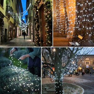 DBFairy Solar Curtain String Lights Outdoor, 13ft(L) x 3.3ft(H), 8 Mode, 200 LED,Solar Icicle Twinkle Lights for Home Garden Patio Camping Party Window Balcony Decoration - Waterproof,Dark Green-White