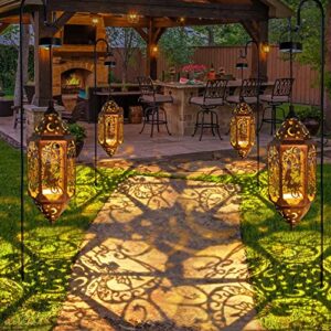 Go2garden Solar Hanging Lanterns Outdoor Waterproof, Big Fairy Moon Metal Decorative Solar Lights for Patio, Yard, Pathway, Garden Décor, Birthday Gifts for Mother, Mom (2Pack, Red Copper)