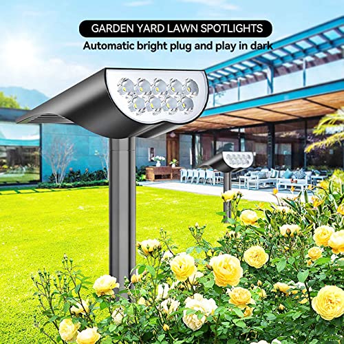 HOOREE Solar Spotlight Outdoor Waterproof Bright Garden Lights Landscape 5 Lighting Modes LED Spotlights for Yard Pathway Driveway Walkway Wall Blink Spotlights Decorations (1 Pack Cool White)