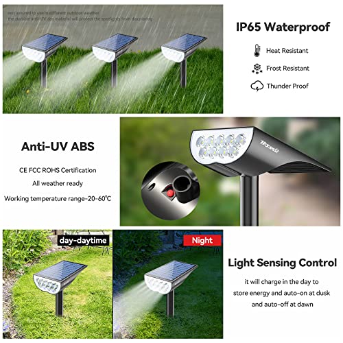 HOOREE Solar Spotlight Outdoor Waterproof Bright Garden Lights Landscape 5 Lighting Modes LED Spotlights for Yard Pathway Driveway Walkway Wall Blink Spotlights Decorations (1 Pack Cool White)