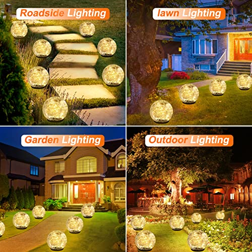 Garden Solar Ball Lights Outdoor Waterproof, 60 LED Cracked Glass Globe Solar Power Ground Lights for Path Yard Patio Lawn, Outdoor Decoration Landscape Warm White(2 Pack 5.9'')