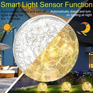 Garden Solar Ball Lights Outdoor Waterproof, 60 LED Cracked Glass Globe Solar Power Ground Lights for Path Yard Patio Lawn, Outdoor Decoration Landscape Warm White(2 Pack 5.9'')