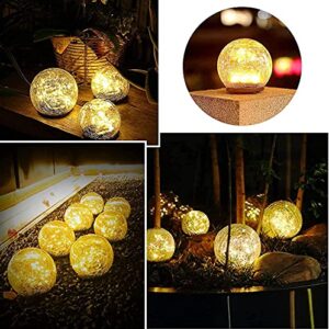 Garden Solar Ball Lights Outdoor Waterproof, 60 LED Cracked Glass Globe Solar Power Ground Lights for Path Yard Patio Lawn, Outdoor Decoration Landscape Warm White(2 Pack 5.9'')