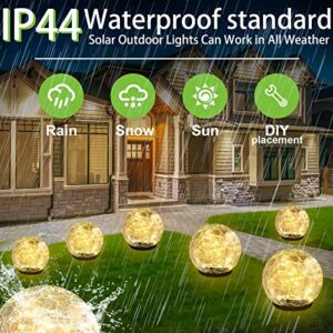 Garden Solar Ball Lights Outdoor Waterproof, 60 LED Cracked Glass Globe Solar Power Ground Lights for Path Yard Patio Lawn, Outdoor Decoration Landscape Warm White(2 Pack 5.9'')