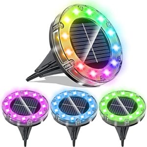 nfesolar solar ground lights outdoor waterproof color changing christmas lights for pathway walkway patio yard lawn (4 packs)