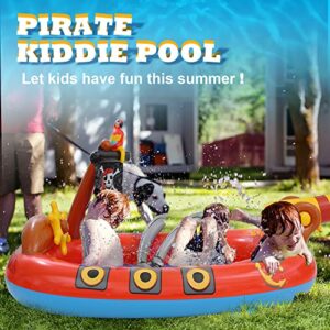 Inflatable Swimming Pool for Kids Toddlers, Water Spray Pirate Boat Summer Water Game Play Center for Indoor Outdoor Garden Yard 80"X45"X35"Kiddie Pool for Ages 2+