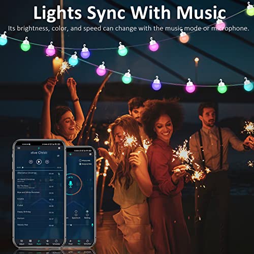 GAEFURY Smart Outdoor String Lights, 48FT RGB Patio String Lights with Bluetooth App & Remote Control, Color Changing Outdoor String Lights IP65 Waterproof for Patio, Balcony, Garden, Party