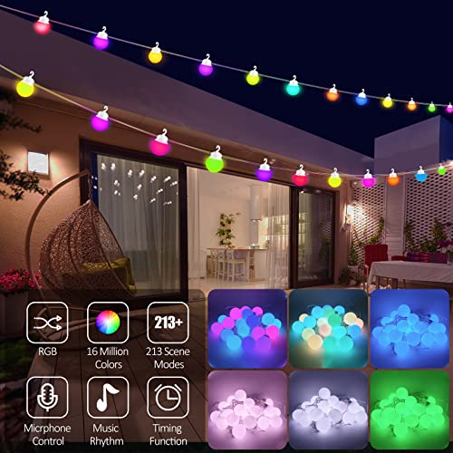 GAEFURY Smart Outdoor String Lights, 48FT RGB Patio String Lights with Bluetooth App & Remote Control, Color Changing Outdoor String Lights IP65 Waterproof for Patio, Balcony, Garden, Party