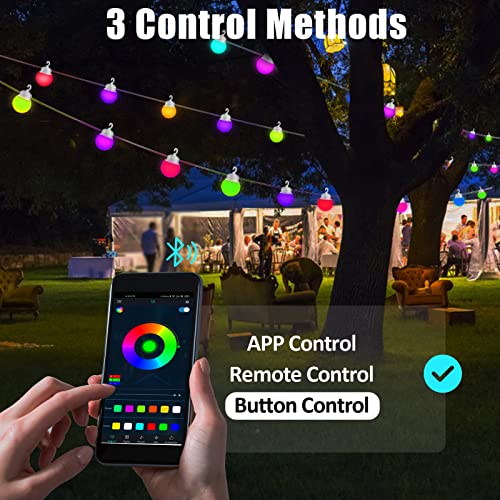 GAEFURY Smart Outdoor String Lights, 48FT RGB Patio String Lights with Bluetooth App & Remote Control, Color Changing Outdoor String Lights IP65 Waterproof for Patio, Balcony, Garden, Party