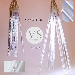 Keyouhe Meteor Shower Lights LED String Lights, 11.8 inch 8 Tubes Waterproof Double-Sided SMD Lamp Beads Curtain Lights Garden Square Hanging Decorative Lamps for Bar Halloween Christmas (White)