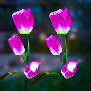 tulip solar garden lights, christmas yard decorations solar flower lights, artifitical solar tulip flower lamp for garden patio yard pathway decoration (2 pack, purple tulip)