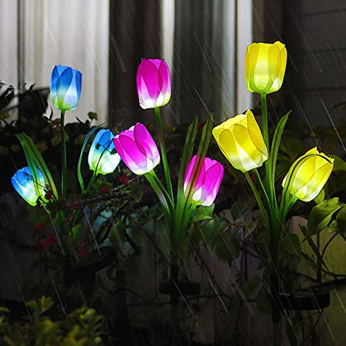 Tulip Solar Garden Lights, Christmas Yard Decorations Solar Flower Lights, Artifitical Solar Tulip Flower Lamp for Garden Patio Yard Pathway Decoration (2 Pack, Purple Tulip)