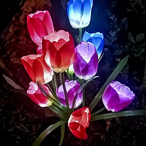 Tulip Solar Garden Lights, Christmas Yard Decorations Solar Flower Lights, Artifitical Solar Tulip Flower Lamp for Garden Patio Yard Pathway Decoration (2 Pack, Purple Tulip)