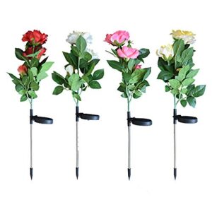 kanyee garden outdoor solar lights decorative landscape light waterproof simulation rose flower led stake path lights yard patio lawn night lighting 4pcs