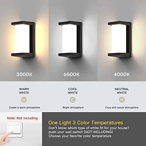 Sytmhoe Modern Outdoor Wall Lights,24W-LED Wall Sconce Light Fixtures,3-Color-Changeable Wall Mounted Lamps,Matte Black Porch&Patio Light,IP65 Waterproof for Hallway Stairs Gardens