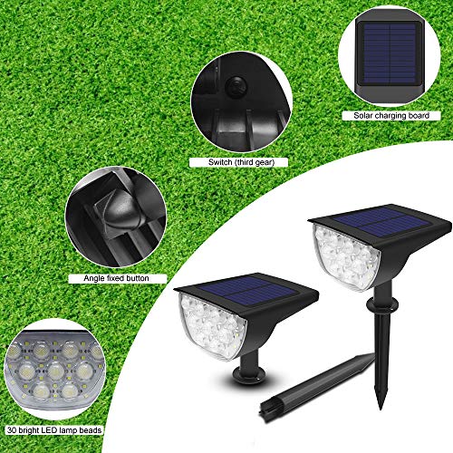 Solar Landscape Spotlights, 30 LED Waterproof Outdoor Wall Lights, Solar Powered Warm White 3000K Security Light, Wireless Landscaping Light for Yard Garden Driveway Porch Walkway Pool Patio, 4 Pack