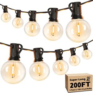 brightever 200ft outdoor string lights dimmable led outside patio lights with 100+4 shatterproof g40 globe edison bulbs, connectable commercial string hanging lights for backyard party porch garden