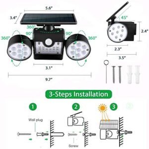 Fatpoom Solar Lights Outdoor, Motion Sensor Security Lights Solar Wall Lights with Dual Head Spotlights 30 LED Waterproof 360°Adjustable Solar Motion Lights Outdoor for Garden Garage Patio (1 Pack)