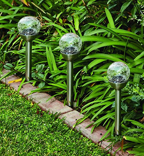 One Stop Gardens 3 Pc. Solar Glass Crackle Ball Pathway Light Set