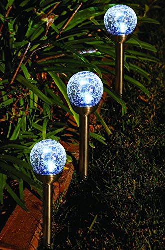 One Stop Gardens 3 Pc. Solar Glass Crackle Ball Pathway Light Set