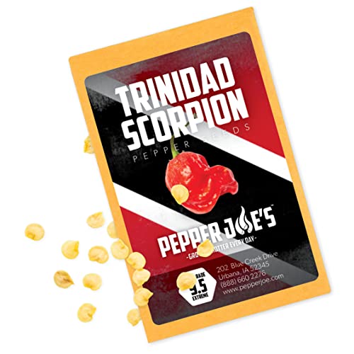 Pepper Joe’s Trinidad Scorpion Pepper Seeds ­­­­­– Pack of 10+ Superhot Trinidad Scorpion Chili Pepper Seeds – USA Grown ­– Premium Non-GMO Scorpion Seeds for Planting in Your Garden