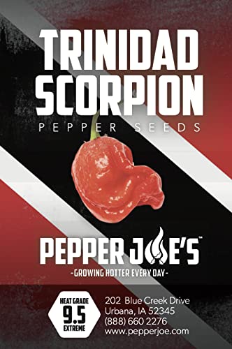 Pepper Joe’s Trinidad Scorpion Pepper Seeds ­­­­­– Pack of 10+ Superhot Trinidad Scorpion Chili Pepper Seeds – USA Grown ­– Premium Non-GMO Scorpion Seeds for Planting in Your Garden