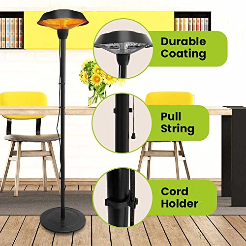 Fast Heating! - Indoor & Outdoor 1500W Electric Infrared Patio Heater, Waterproof & Tip-Over Protection, Perfect for Garden, Balcony, Garage, Backyard, and More! (EPH-BLK)