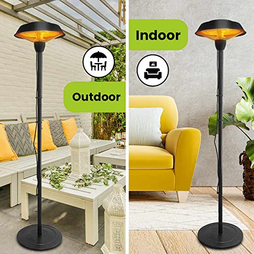 Fast Heating! - Indoor & Outdoor 1500W Electric Infrared Patio Heater, Waterproof & Tip-Over Protection, Perfect for Garden, Balcony, Garage, Backyard, and More! (EPH-BLK)