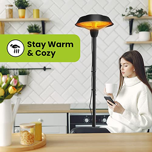 Fast Heating! - Indoor & Outdoor 1500W Electric Infrared Patio Heater, Waterproof & Tip-Over Protection, Perfect for Garden, Balcony, Garage, Backyard, and More! (EPH-BLK)