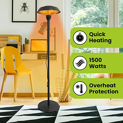 Fast Heating! - Indoor & Outdoor 1500W Electric Infrared Patio Heater, Waterproof & Tip-Over Protection, Perfect for Garden, Balcony, Garage, Backyard, and More! (EPH-BLK)