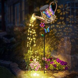 solar watering can with lights outdoor garden decor,waterproof led garden stake lights decoration for yard lawn patio pathway front porch landscape gardening gift for mom grandma women birthday gifts