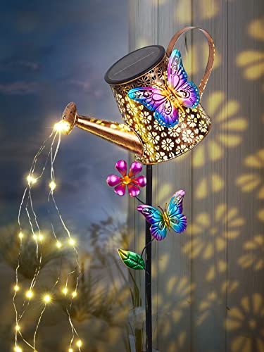 Solar Watering Can with Lights Outdoor Garden Decor,Waterproof LED Garden Stake Lights Decoration for Yard Lawn Patio Pathway Front Porch Landscape Gardening Gift for Mom Grandma Women Birthday Gifts