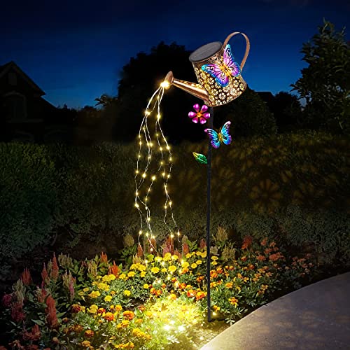 Solar Watering Can with Lights Outdoor Garden Decor,Waterproof LED Garden Stake Lights Decoration for Yard Lawn Patio Pathway Front Porch Landscape Gardening Gift for Mom Grandma Women Birthday Gifts