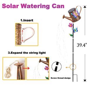 Solar Watering Can with Lights Outdoor Garden Decor,Waterproof LED Garden Stake Lights Decoration for Yard Lawn Patio Pathway Front Porch Landscape Gardening Gift for Mom Grandma Women Birthday Gifts