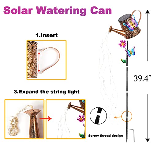 Solar Watering Can with Lights Outdoor Garden Decor,Waterproof LED Garden Stake Lights Decoration for Yard Lawn Patio Pathway Front Porch Landscape Gardening Gift for Mom Grandma Women Birthday Gifts