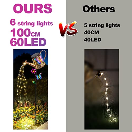 Solar Watering Can with Lights Outdoor Garden Decor,Waterproof LED Garden Stake Lights Decoration for Yard Lawn Patio Pathway Front Porch Landscape Gardening Gift for Mom Grandma Women Birthday Gifts