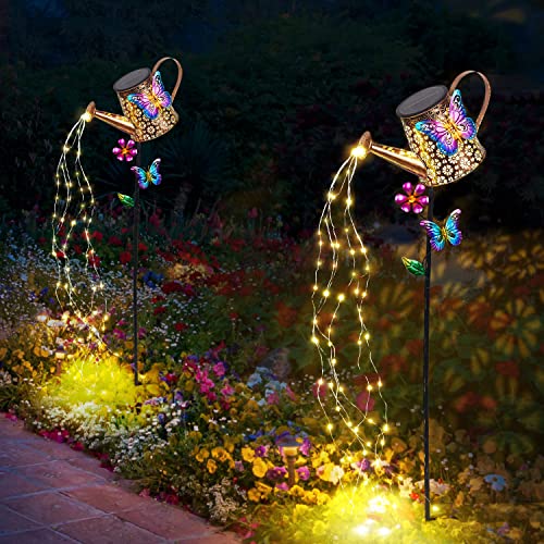 Solar Watering Can with Lights Outdoor Garden Decor,Waterproof LED Garden Stake Lights Decoration for Yard Lawn Patio Pathway Front Porch Landscape Gardening Gift for Mom Grandma Women Birthday Gifts