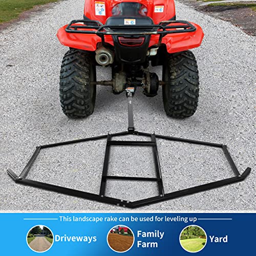 PINGDIR Leveling Landscape rake 74”Width 39" Length Driveway Drag ramp Grader Harrow Heavy Duty Steel Gravel Leveler Tools with 2 Adjustable Bars for ATV,UTV,Garden Lawn Tractors with Pin Style Hitch