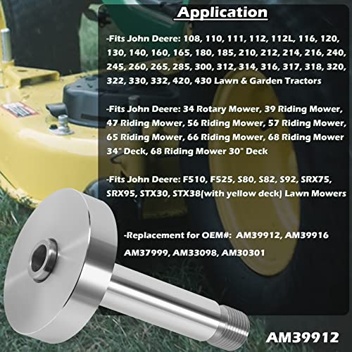 Sunluway Blade Spindle AM39912 Deck Drive Spindle Shaft for John Deere F510 F525 SRX75 SRX95 STX30 STX38 Lawn Mowers Garden Tractors Replaces AM39916, AM33098, AM30301, AM37999