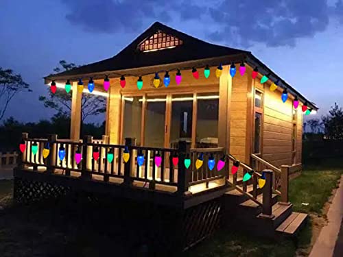 Outdoor Solar Christmas Lights C9 Strawberry String Lights, 31ft 50 LED Solar Garden Christmas Fairy Lights For Christmas Tree Backyard Window Railing Deck Camping Chicken Coop, Multicolor 8 Modes