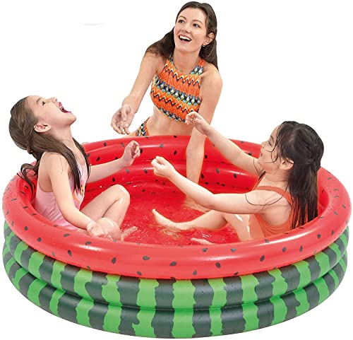 Inflatable Paddling Pool, 47" x 12" Kiddie Swimming Pool with Wide Sides, 3-Ring Watermelon Bathing Pool for Kids Splashing Fun Outside, Garden, Backyard Play