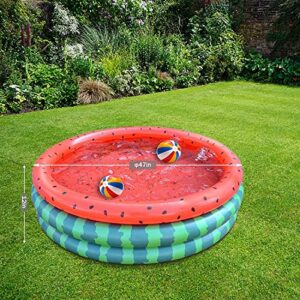 Inflatable Paddling Pool, 47" x 12" Kiddie Swimming Pool with Wide Sides, 3-Ring Watermelon Bathing Pool for Kids Splashing Fun Outside, Garden, Backyard Play