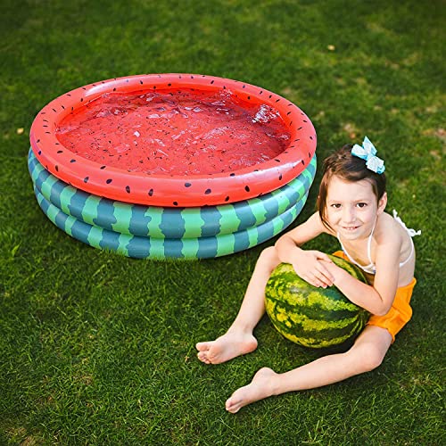 Inflatable Paddling Pool, 47" x 12" Kiddie Swimming Pool with Wide Sides, 3-Ring Watermelon Bathing Pool for Kids Splashing Fun Outside, Garden, Backyard Play