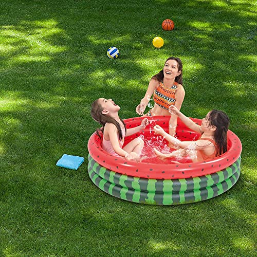 Inflatable Paddling Pool, 47" x 12" Kiddie Swimming Pool with Wide Sides, 3-Ring Watermelon Bathing Pool for Kids Splashing Fun Outside, Garden, Backyard Play