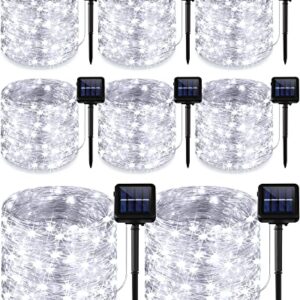 8 Pack Solar String Lights Outdoor Waterproof Each 240 Led 78ft Solar Fairy Lights Outdoor 8 Mode Led Solar Outdoor Lights Tree Lights Waterproof Copper Wire Lights for Tree Garden Yard(Cool White)